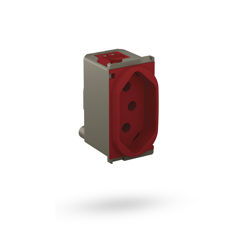 Módulo Tomada 2p+T 10a 250v Pb Vermelho Borne Automático Nereya - Eletrica Bahiana